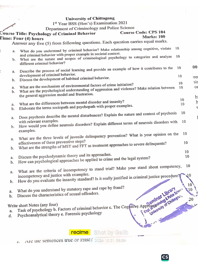 CPS 1st Year Question - 2021 | PDF