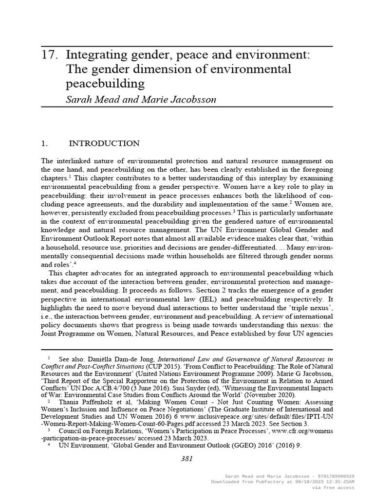 Gender's Role in Environmental Peacebuilding | PDF | Peacebuilding ...