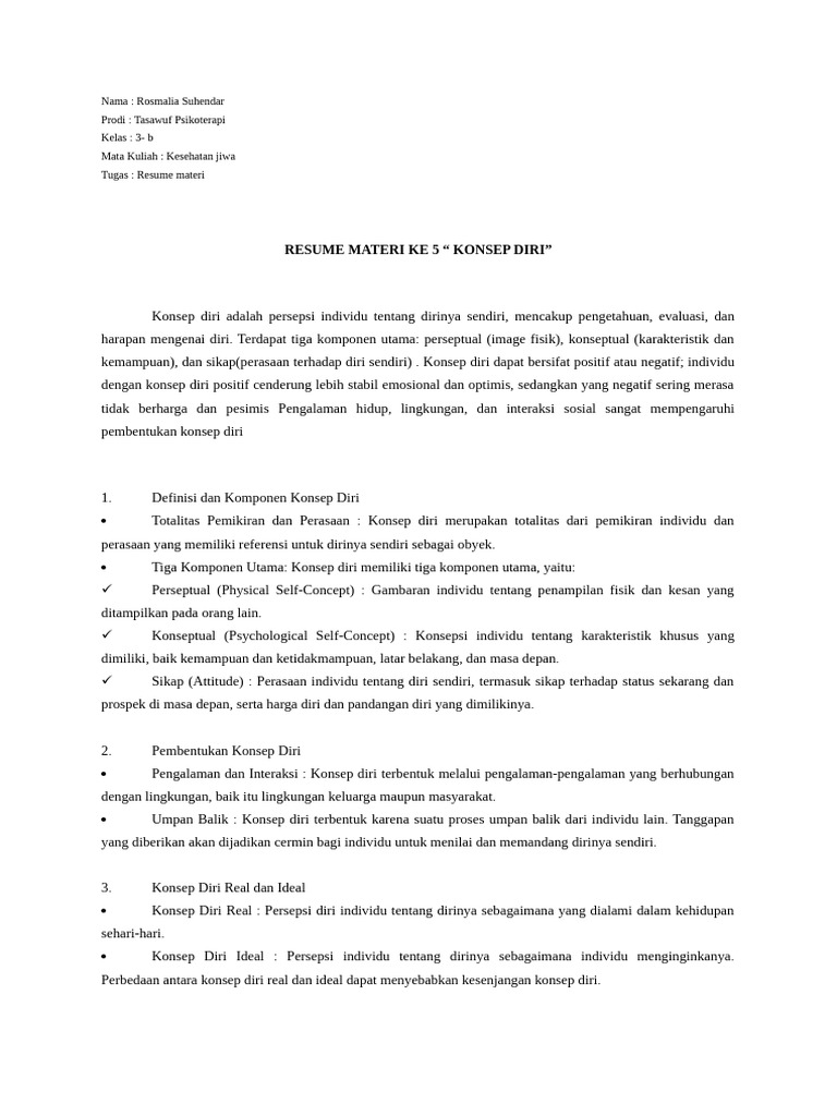 Kesehatan Jiwa (Konsep Diri) .Rosmalia Suhendar | PDF