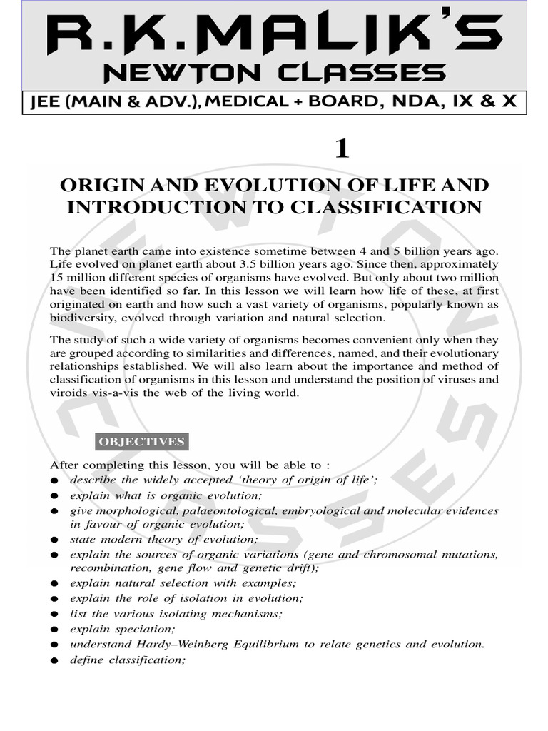 Origin and Evolution of Life Guide | PDF