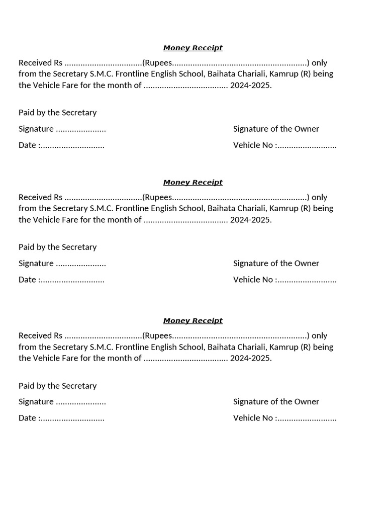 SCHOOL VEHICLE MONEY RECEIPT | PDF