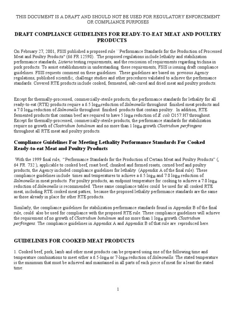 Compliance Guidelines For Rte Meat and Poultry | Download Free PDF ...