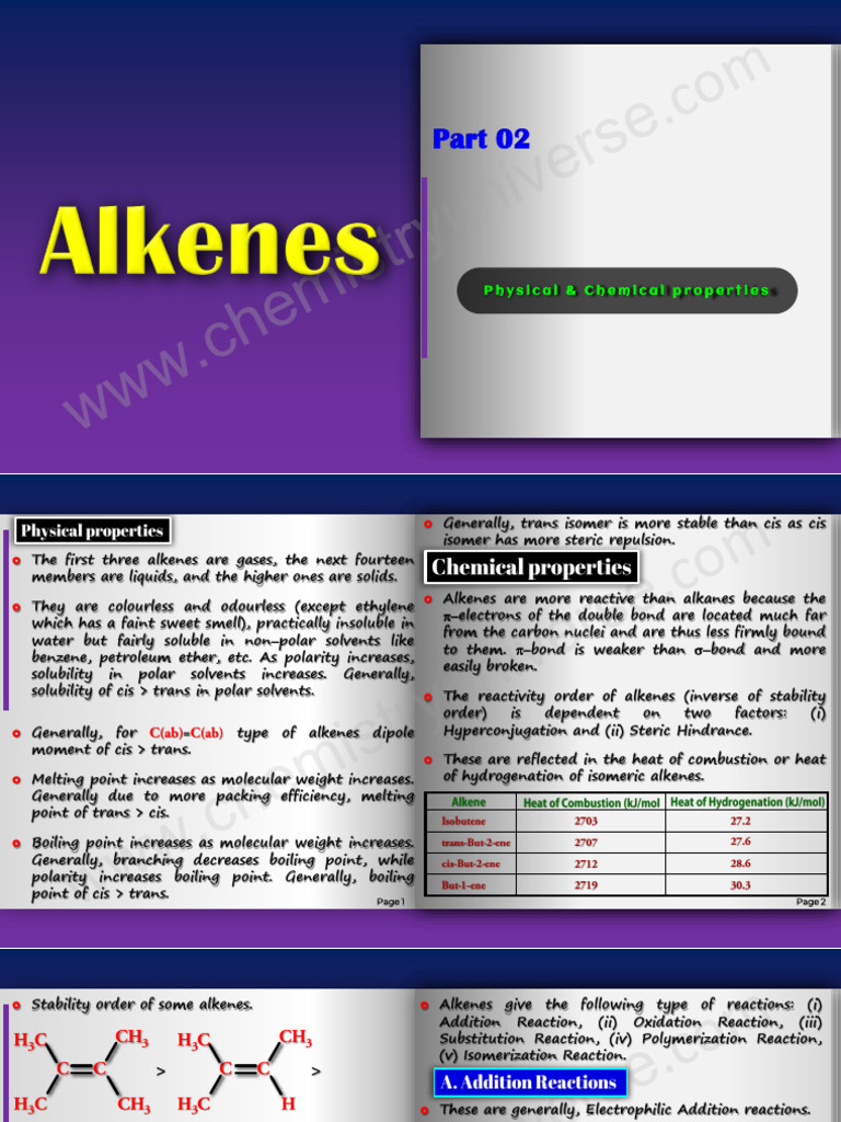 Alkenes-Part 2-Physical & Chemical Properties | PDF | Alkene | Chemical ...
