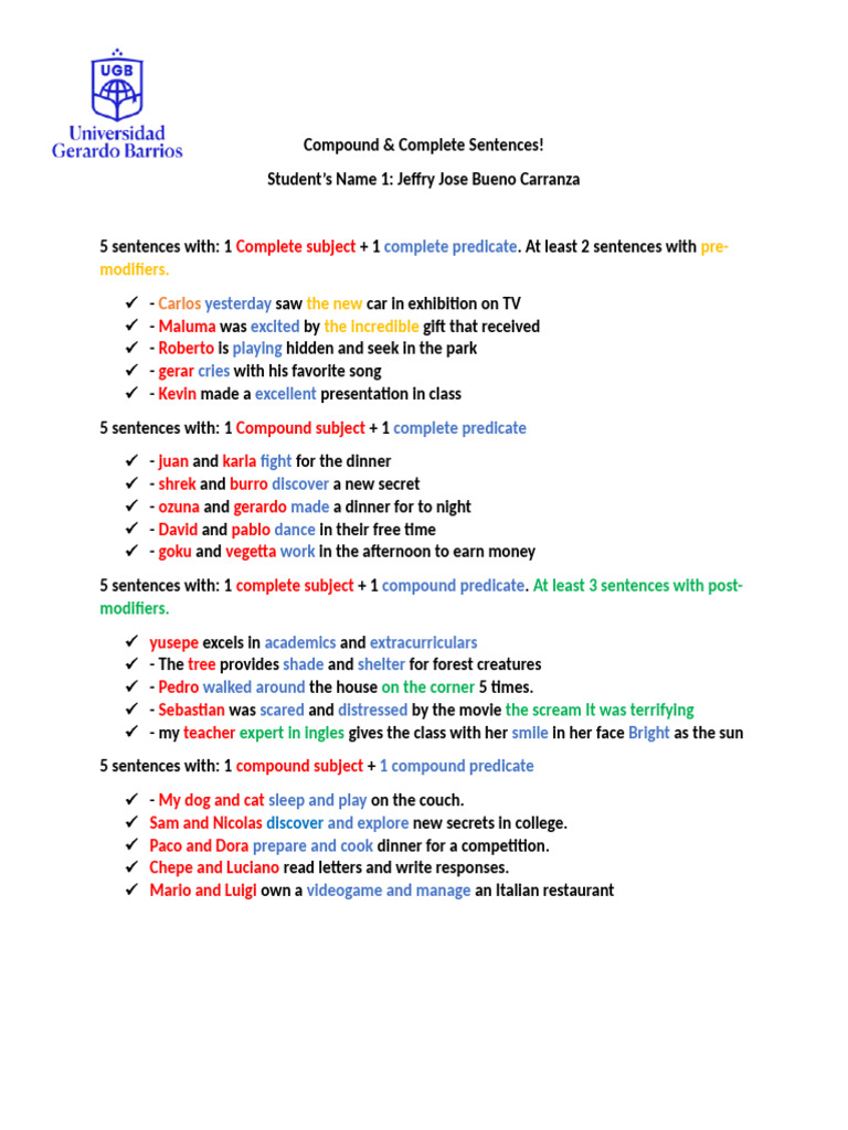 Compound Subject & Predicate | PDF