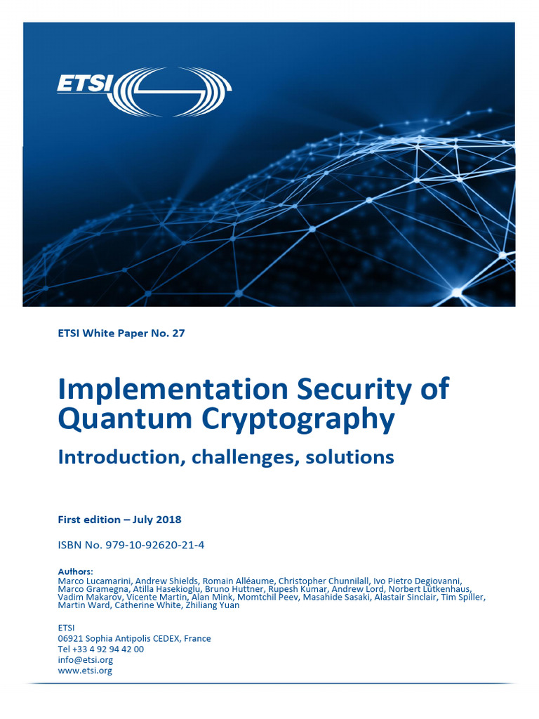 Etsi wp27 QKD Imp Sec FINAL | PDF | Key (Cryptography) | Cryptography