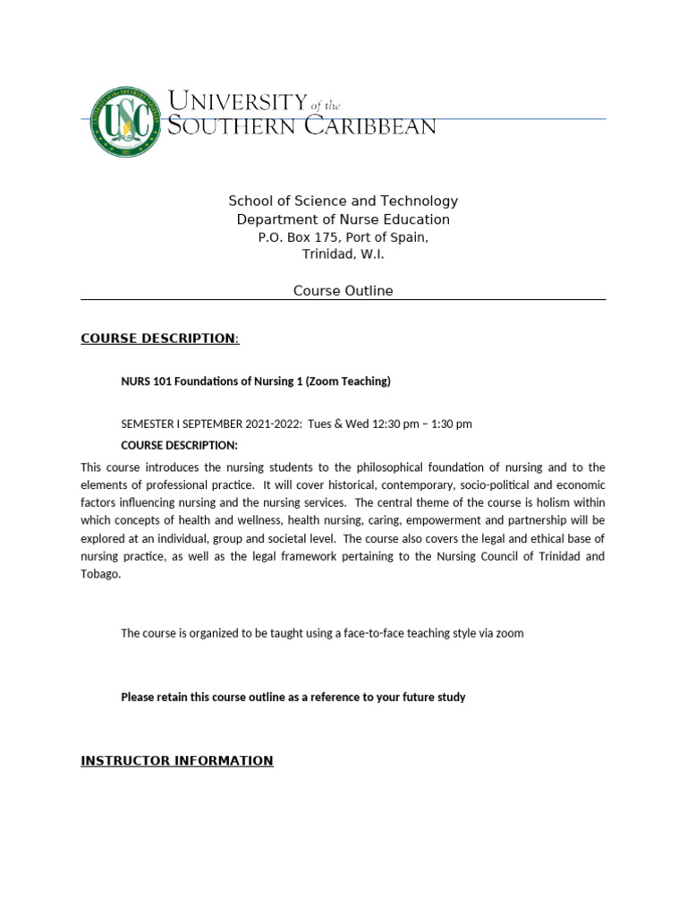 NURS101 01 Course Outline | PDF | Nursing | Reading Comprehension