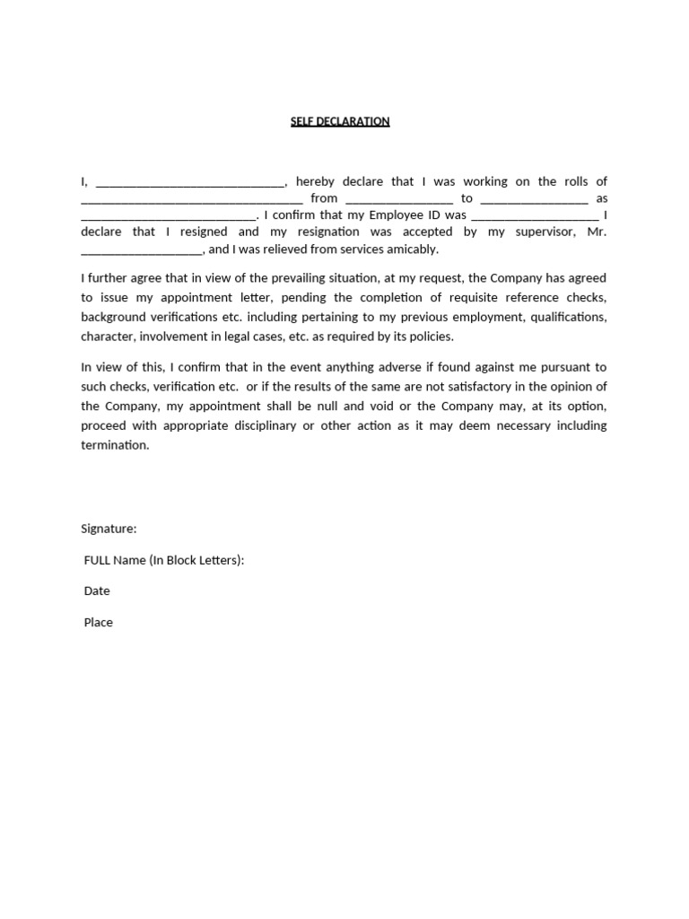 Self Declaration Form | PDF