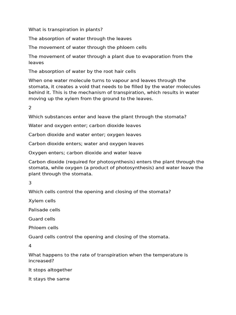 What Is Transpiration in Plants | PDF