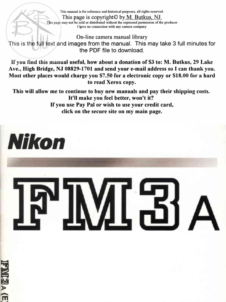 Nikon - Fm3a Manual | PDF | Exposure (Photography) | Camera