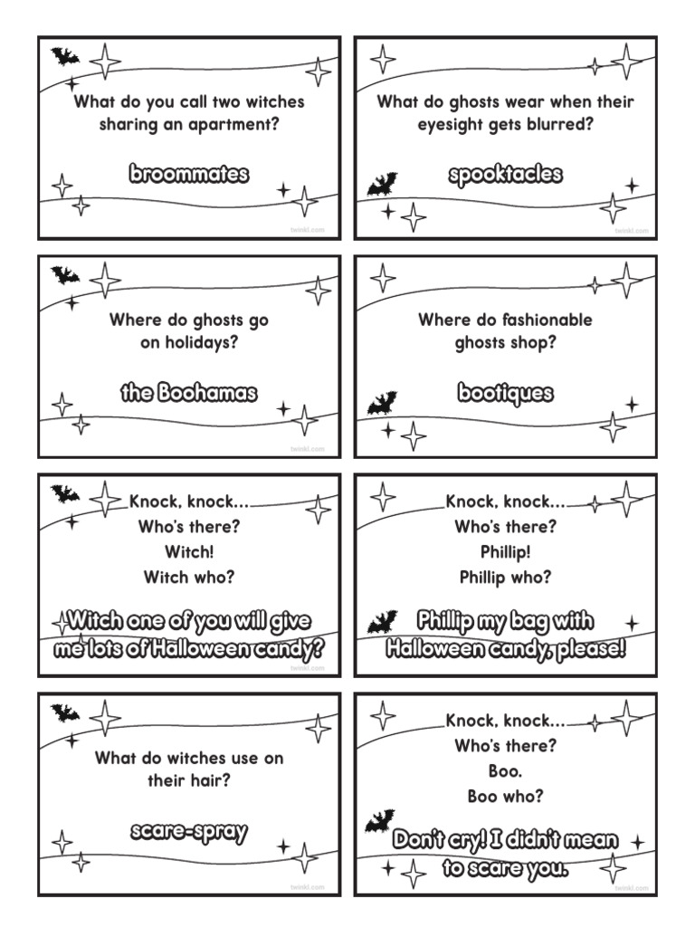 BW Halloween Joke Cards | PDF | Halloween