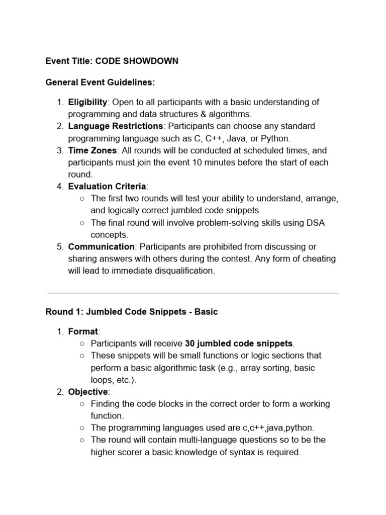 Event Title - CODE SHOWDOWN | PDF | C++ | Computer Programming