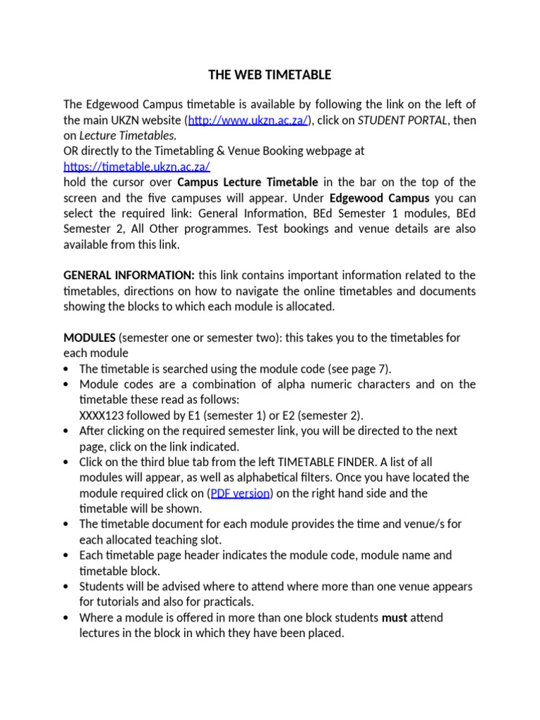 UKZN Edgewood Semester 2 Timetable Guide | PDF | Computing | Software