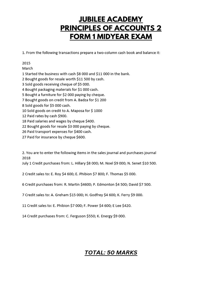 Acc Form 1 Paper 2 - 20240725 - 154019 - 0000 | PDF