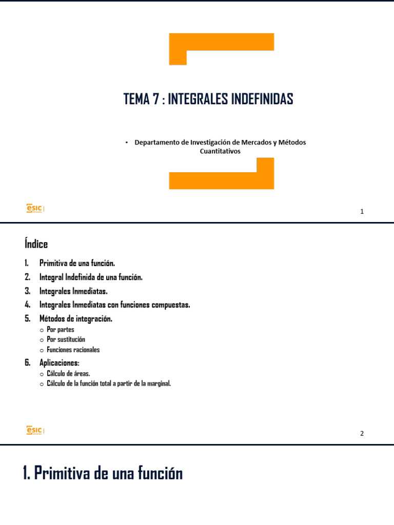 Tema 7 - Integrales Indefinidas | PDF | Integral | Función (Matemáticas)