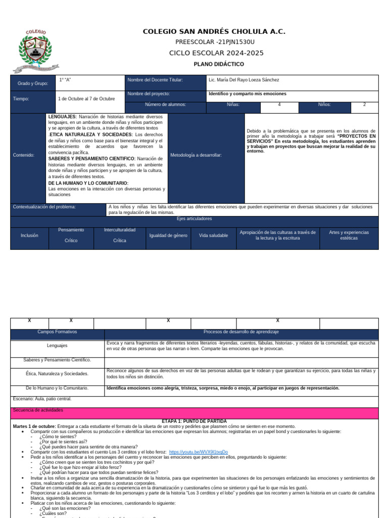Plan Octubre 1° Prees | PDF | Las emociones | Educación de la primera ...