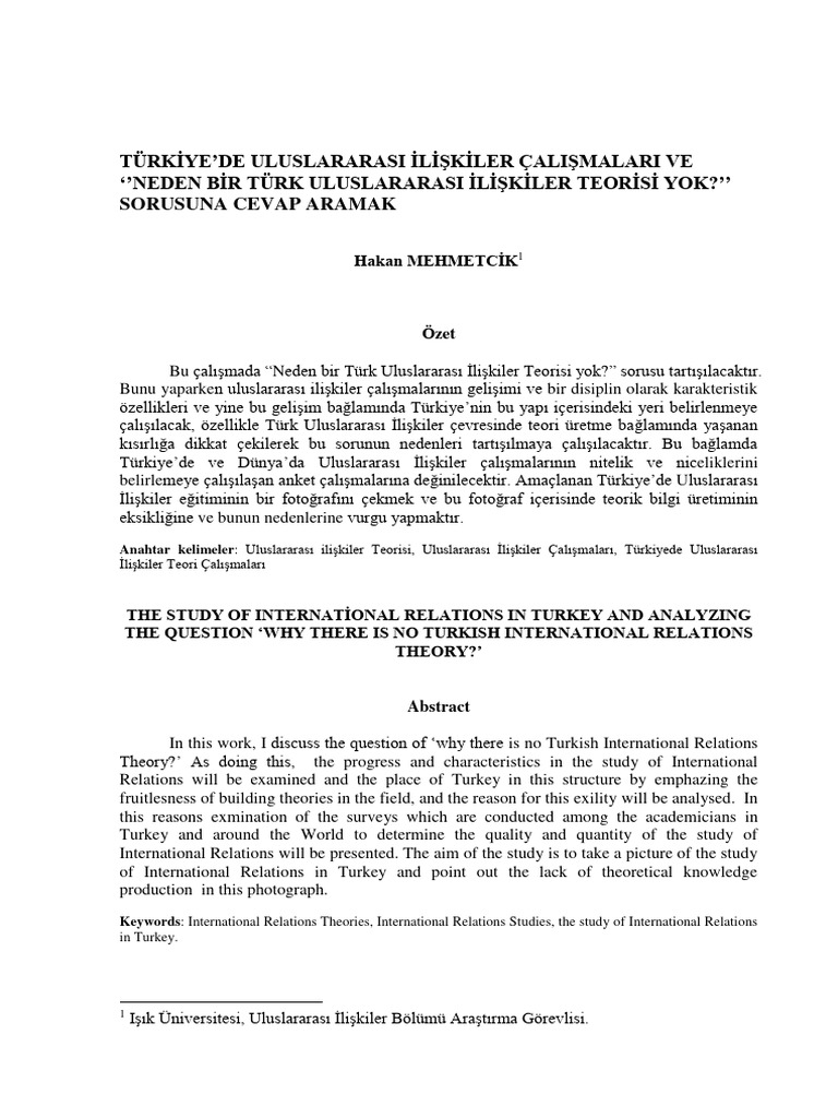 Turkiye de Uluslararasi Iliskiler Calism | PDF