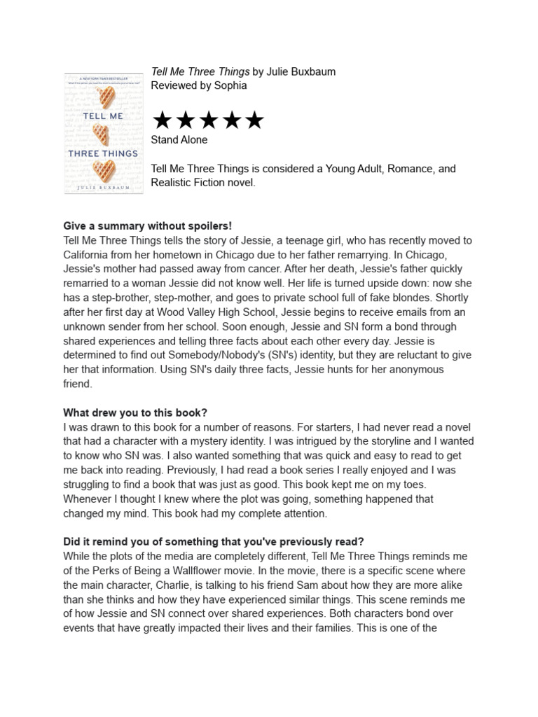 Tell Me Three Things by Julie Buxbaum | PDF