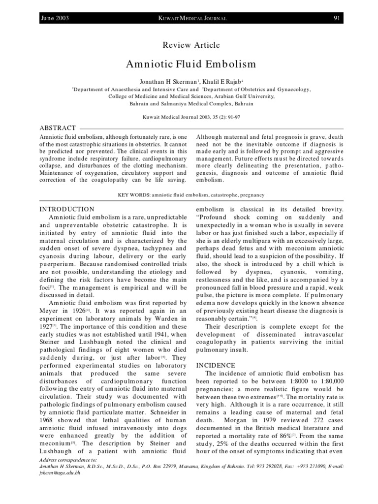 Amniotic Fluid Embolism | PDF | Childbirth | Intravenous Therapy