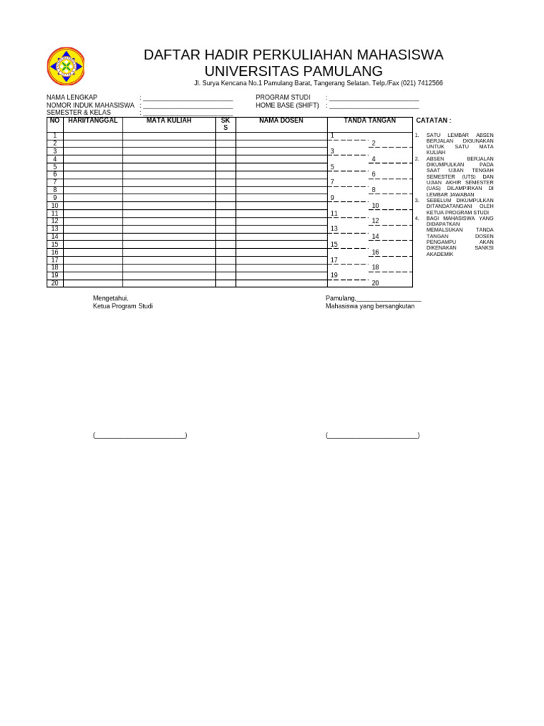 Form Absen Jalan | PDF