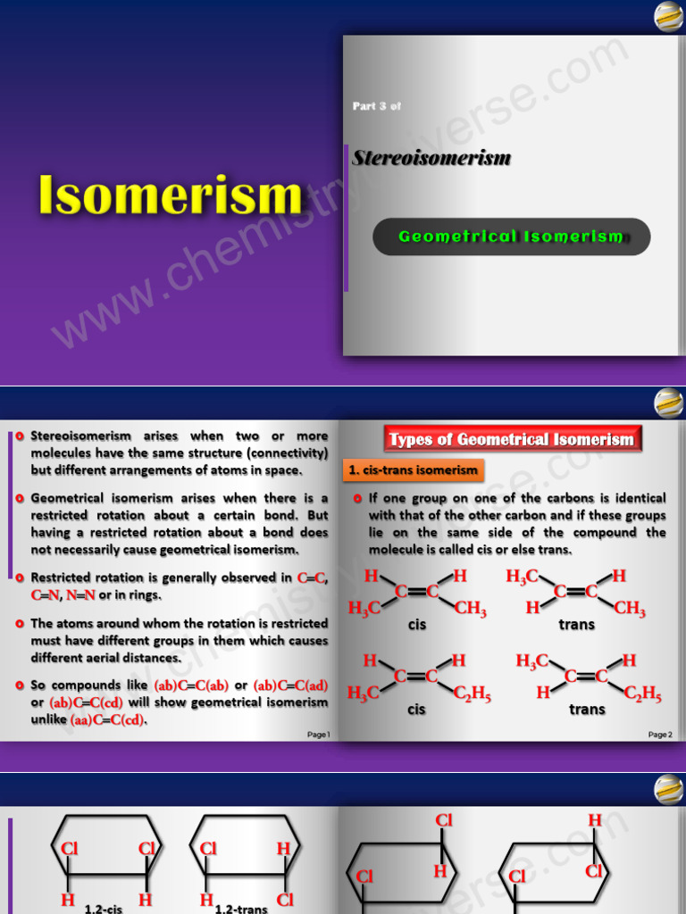 Isomersim Part 3 Stereoisomerism Geometrical Isomerism New | PDF ...