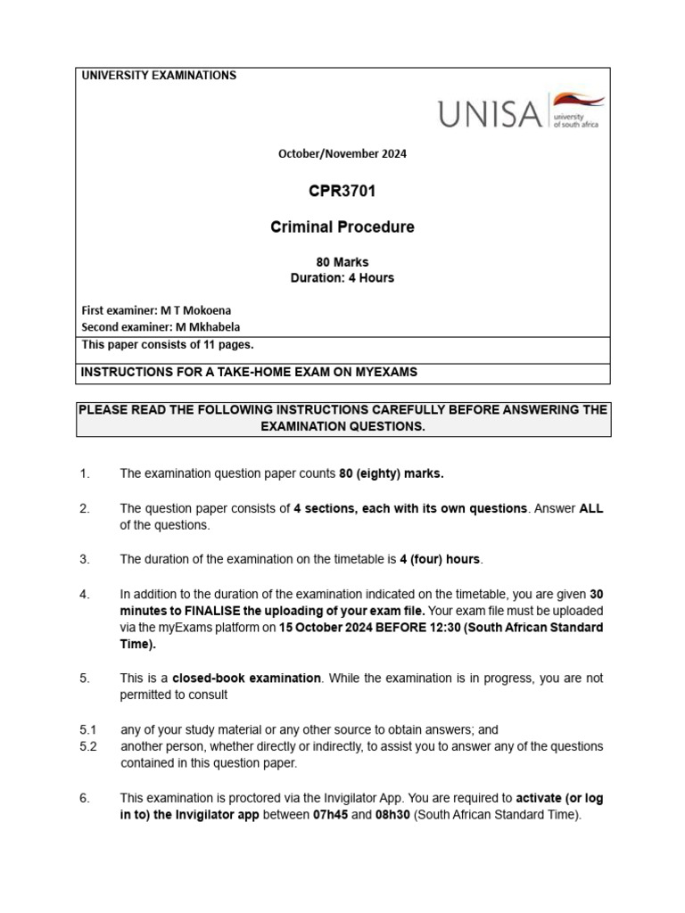 CPR3701 Oct Nov 2024 | PDF | Prosecutor | Sentence (Law)