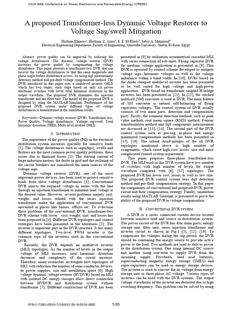 A Proposed Transformer Less Dynamic Voltage Restorer To Voltage Sag