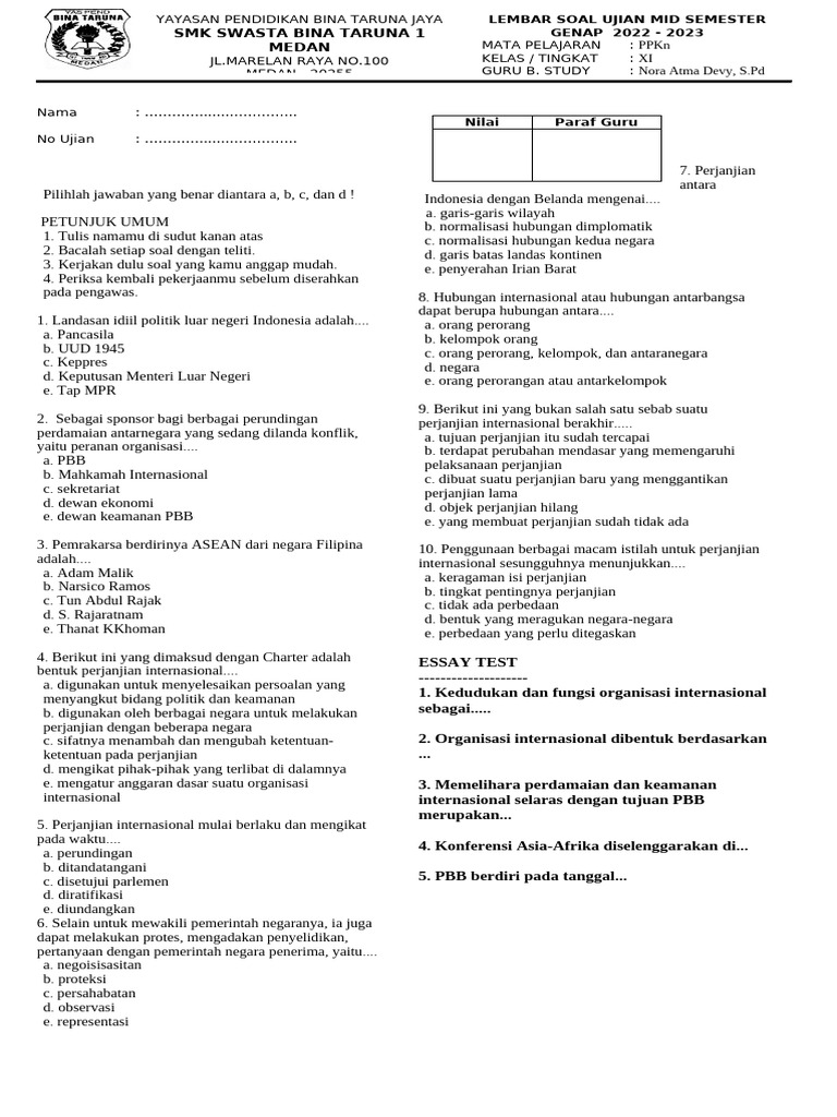 Soal Mid Semester Genap 2022 - 2023 | PDF