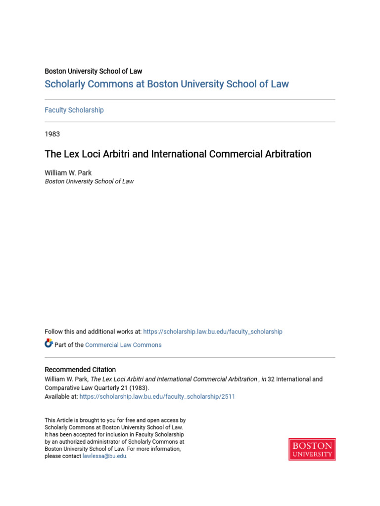 The Lex Loci Arbitri and International Commercial Arbitration | PDF ...