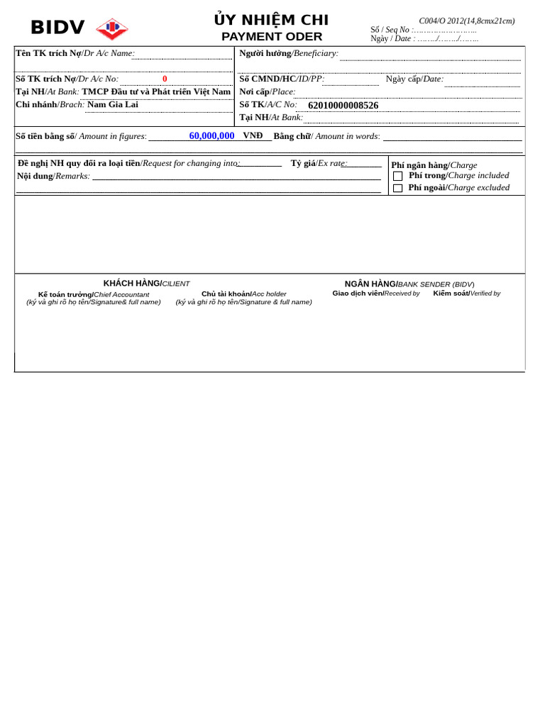 Mau Giay Uy Nhiem Chi Ngan Hang Bidv | PDF