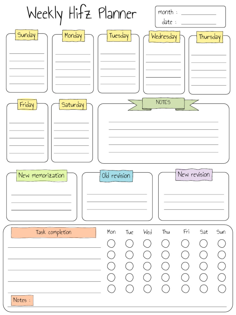 Weekly Hifz Planner | PDF