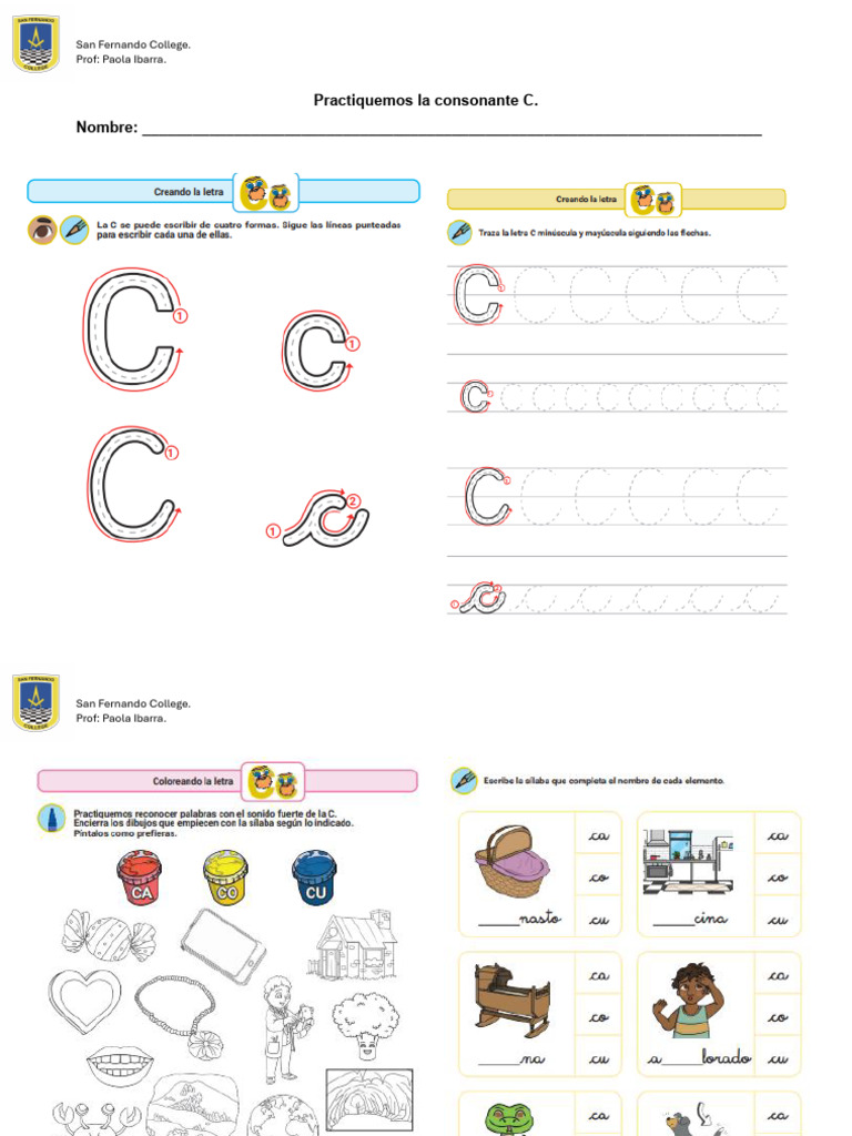 Practiquemos La Consonante C | PDF