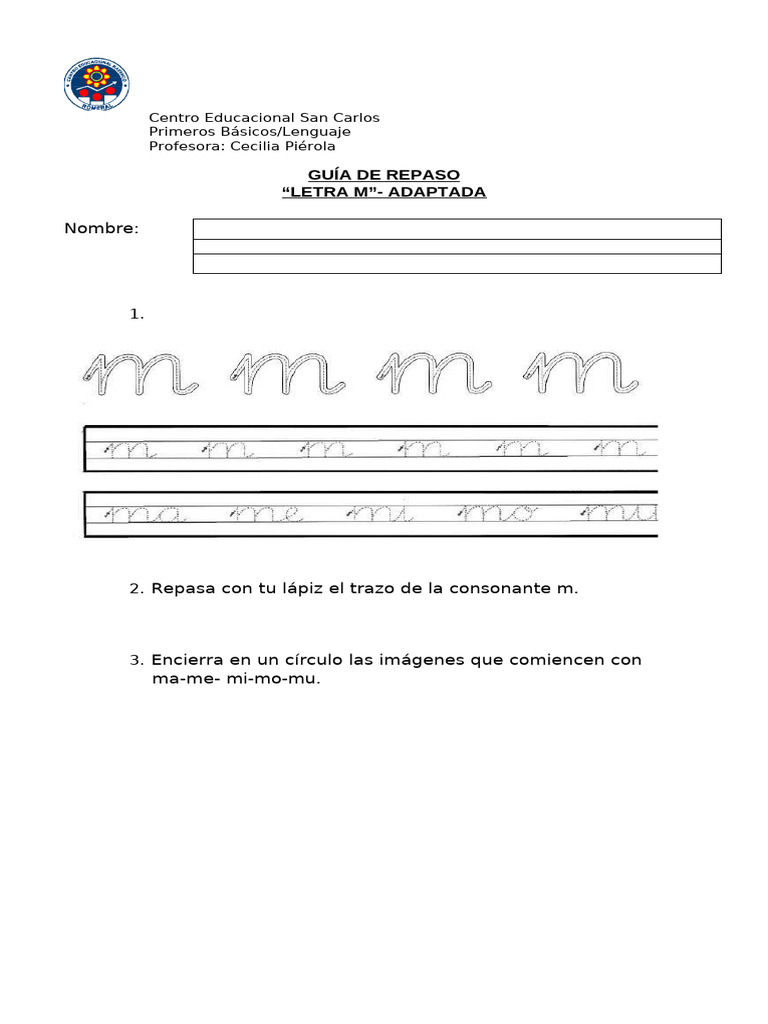 Guía de Repaso: Letra M para Primeros Básicos | PDF
