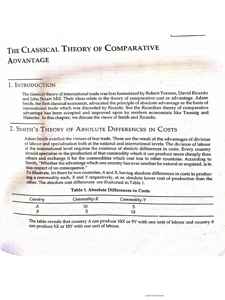 Theory of Absolute Cost and Comparative Cost Advantage | PDF