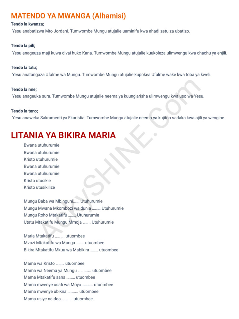 Rozari, Matendo Na Litani Ya Mama Bikira Maria | PDF