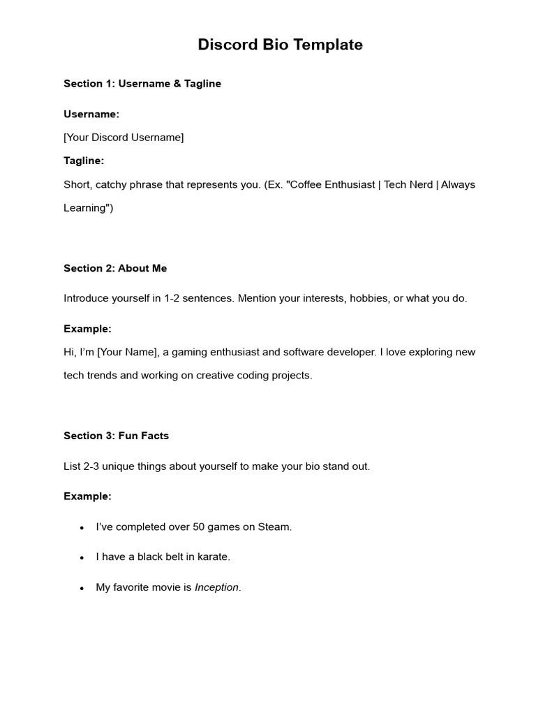 Discord Bio Template | PDF
