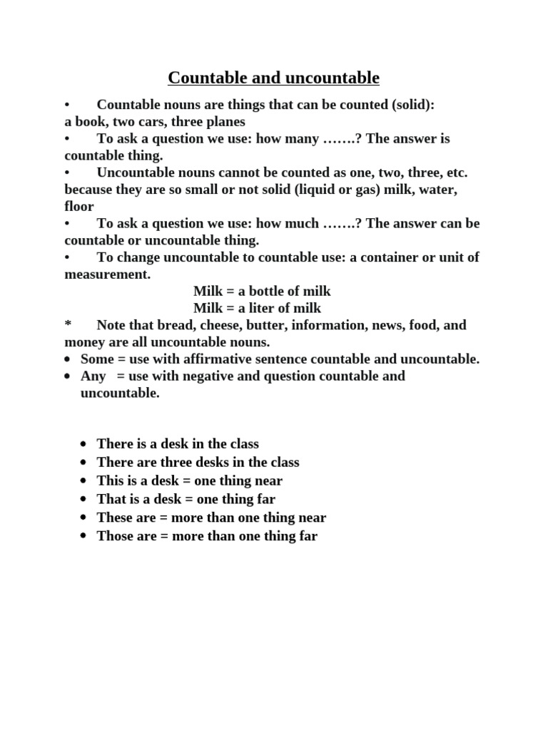 Countable - Uncountale - Singular - Plural | PDF