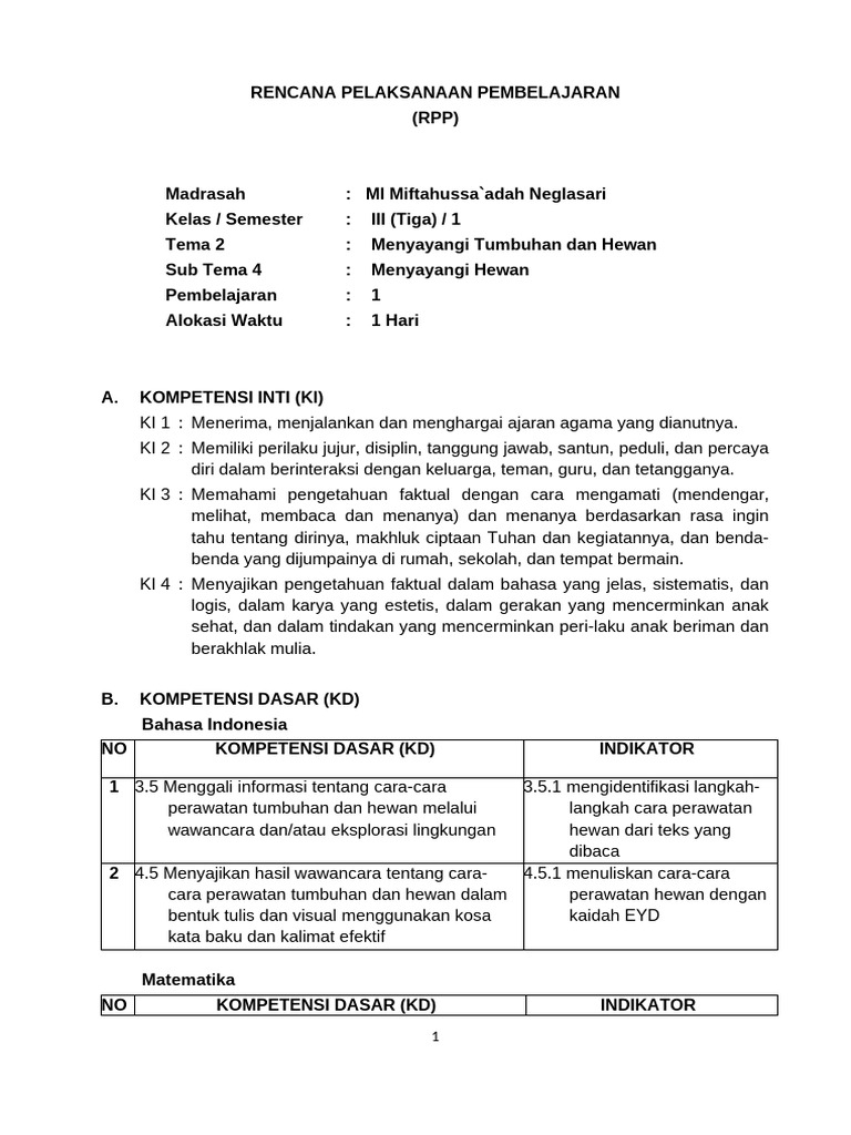 RPP Kls 3 Tema 2 ST 4 Rev 2018 | PDF