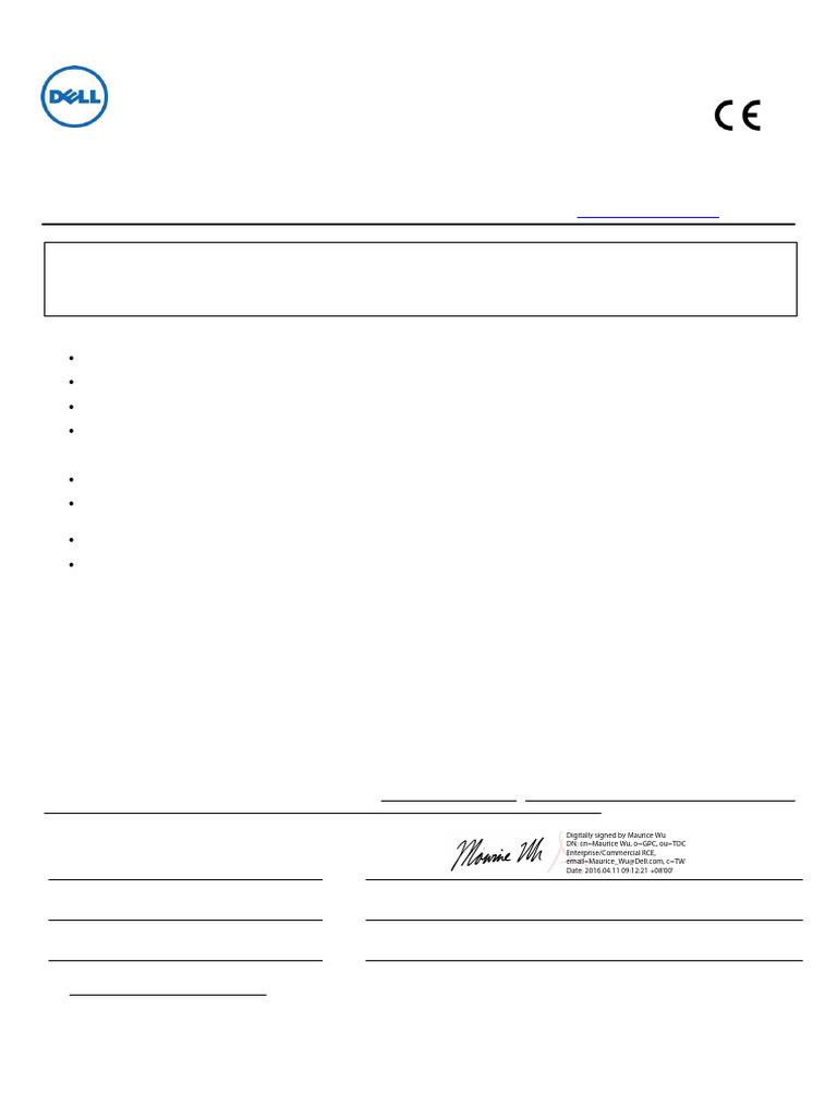Dell Poweredge r530, E29s, E29s001, European Union Ce Declaration of ...