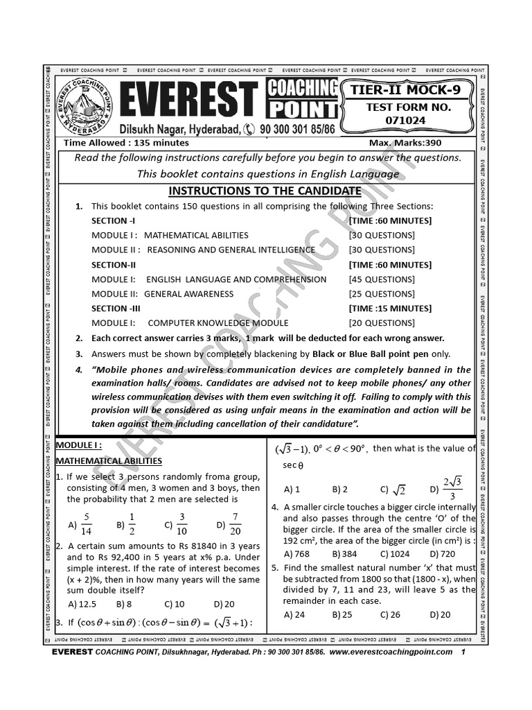Everest Coaching Point Mock Test Guide | PDF | Mathematics
