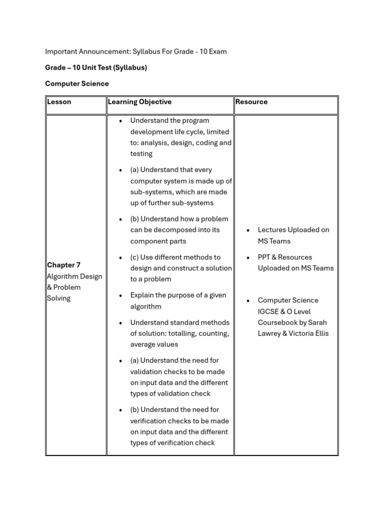 Grade 10 Syllabus | PDF | Algorithms | Computer Program