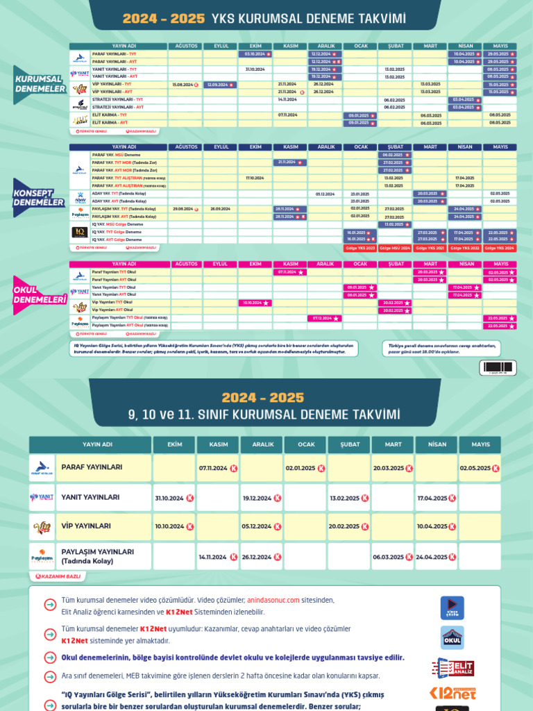 2024 2025 Kurumsal Deneme Takvimi | PDF