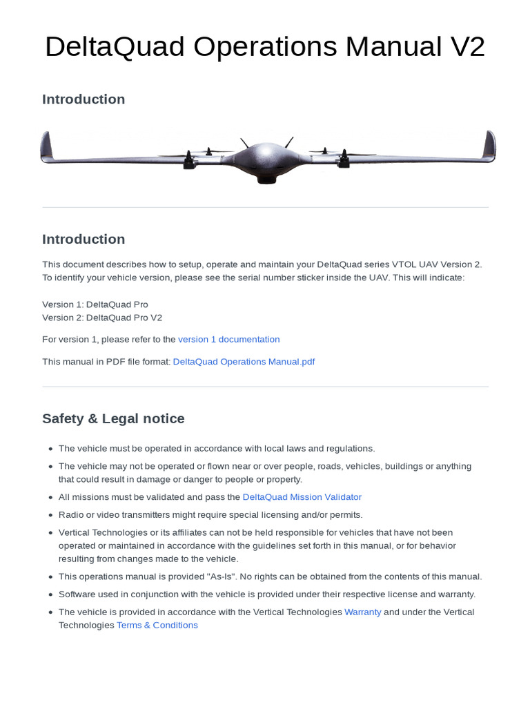 DeltaQuad Operations Manual | PDF | Takeoff | Battery Charger