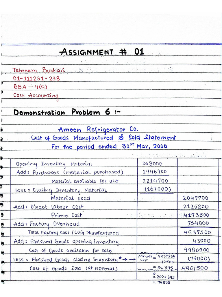 Cost Accounting - COGS Assignment | PDF