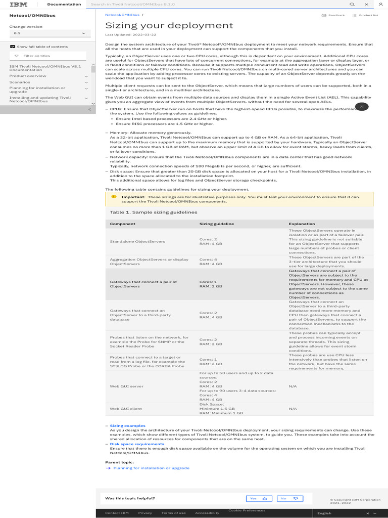 Sizing Your Deployment - IBM Documentation | PDF | Random Access Memory | Central Processing Unit