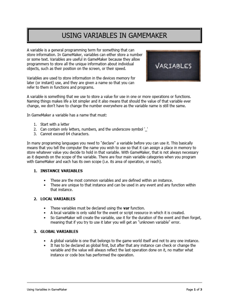 8 Using Variables in GameMaker | PDF | Variable (Computer Science) | Scope (Computer Science)