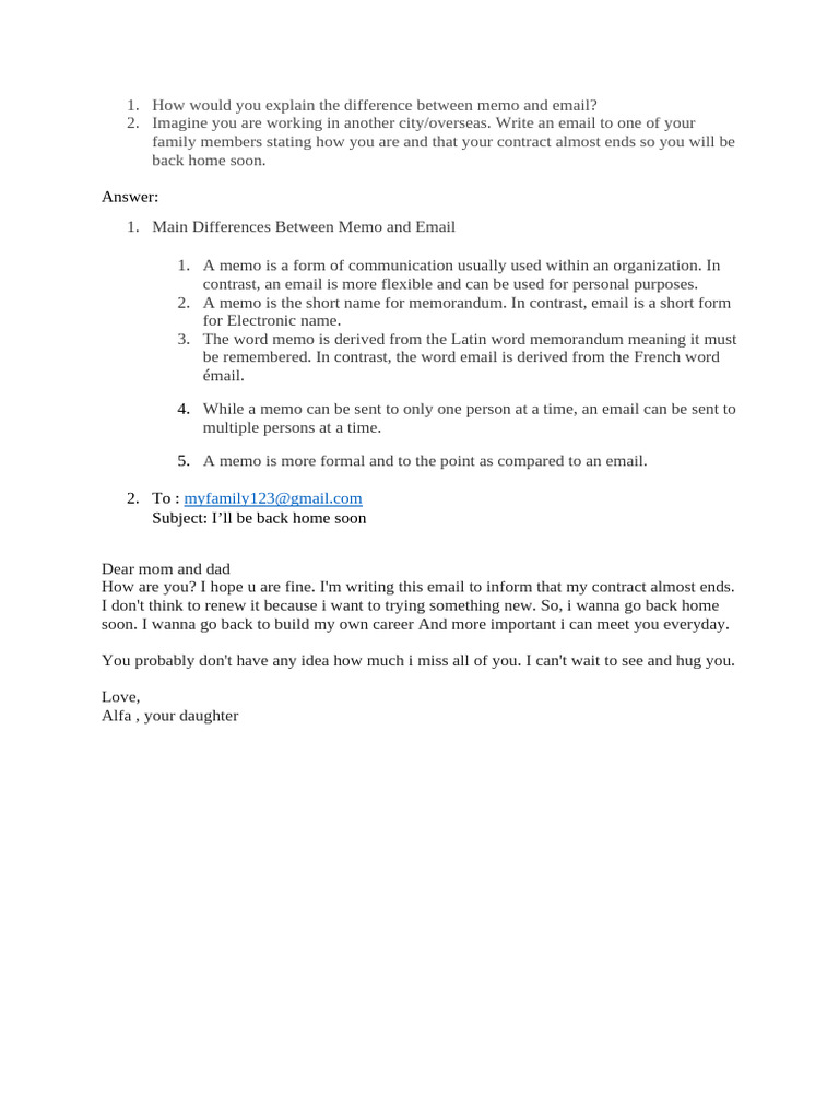 How Would You Explain The Difference Between Memo and Email | PDF