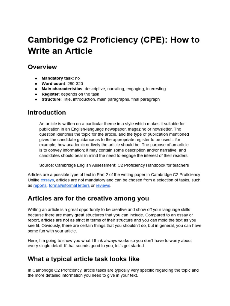 Cambridge C2 Proficiency (CPE) - How To Write An Article | PDF ...