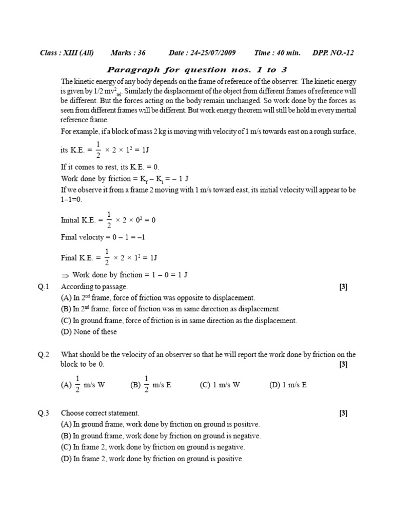 DPP 12 XIII | PDF | Force | Friction