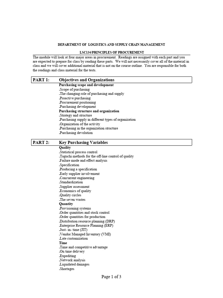 Procurement Course Outline-1 | PDF | Procurement | Supply Chain