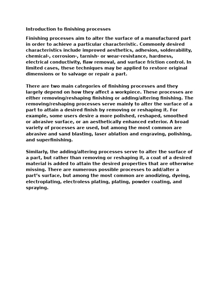 Introduction To Finishing Processes | PDF